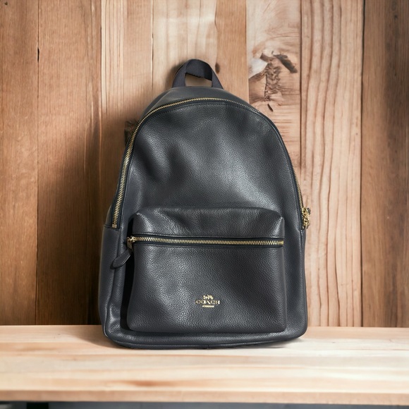 Coach | Bags | Coach Charlie Backpack Navy Pebbled Leather Full Size ...
